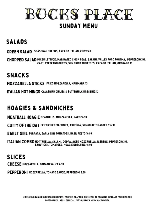 Menu — Buck's Place
