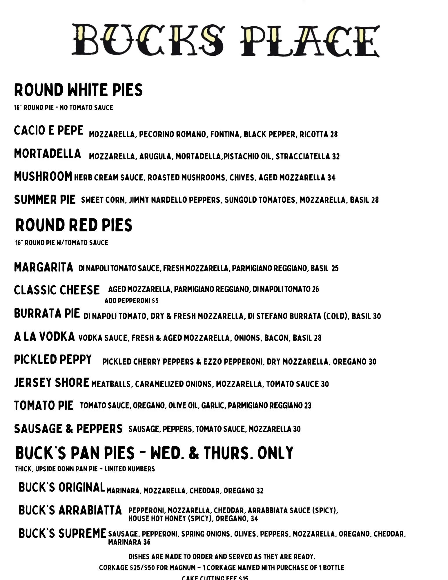 Menu — Buck's Place