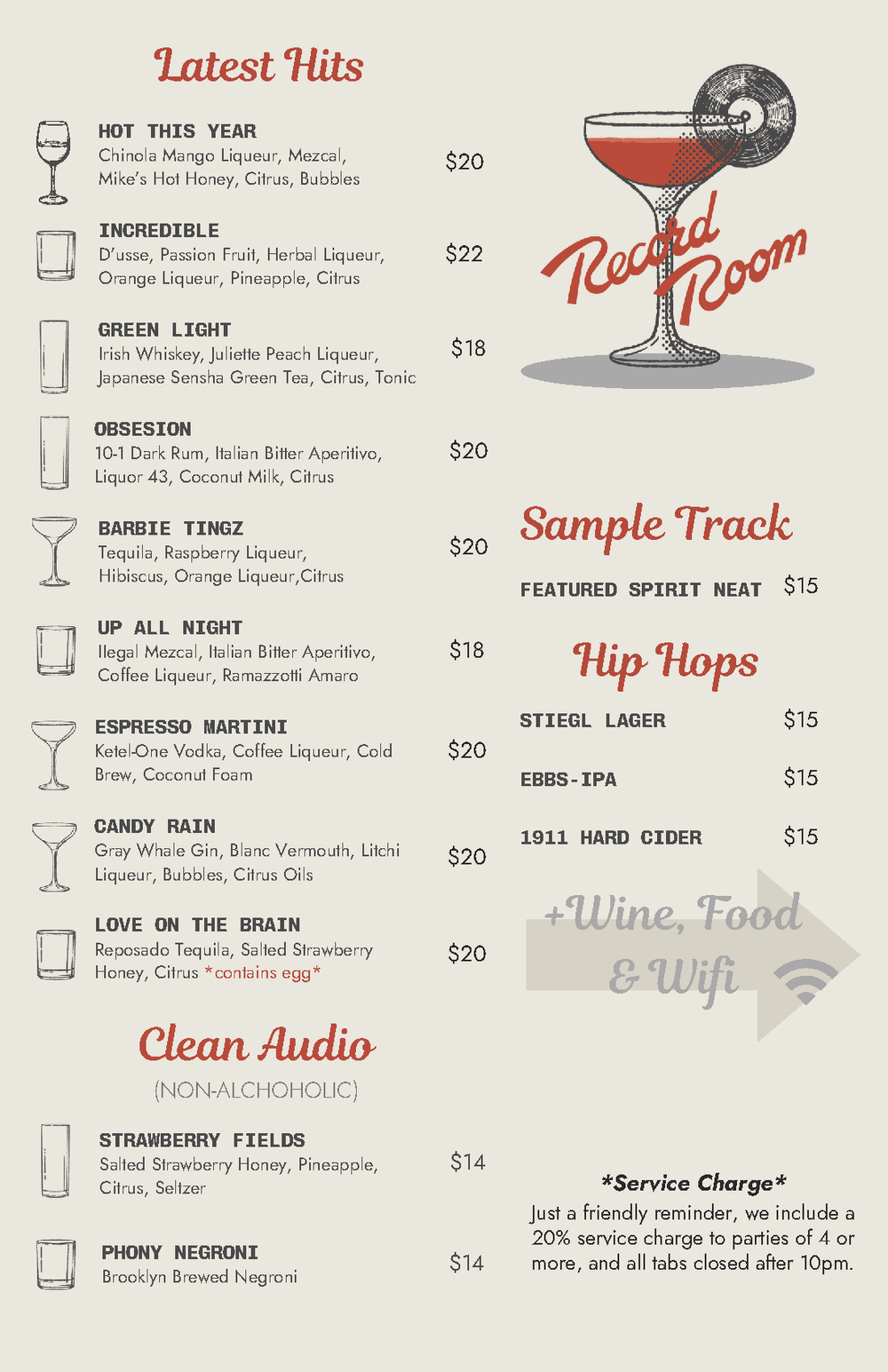 Menu — Record Room LIC