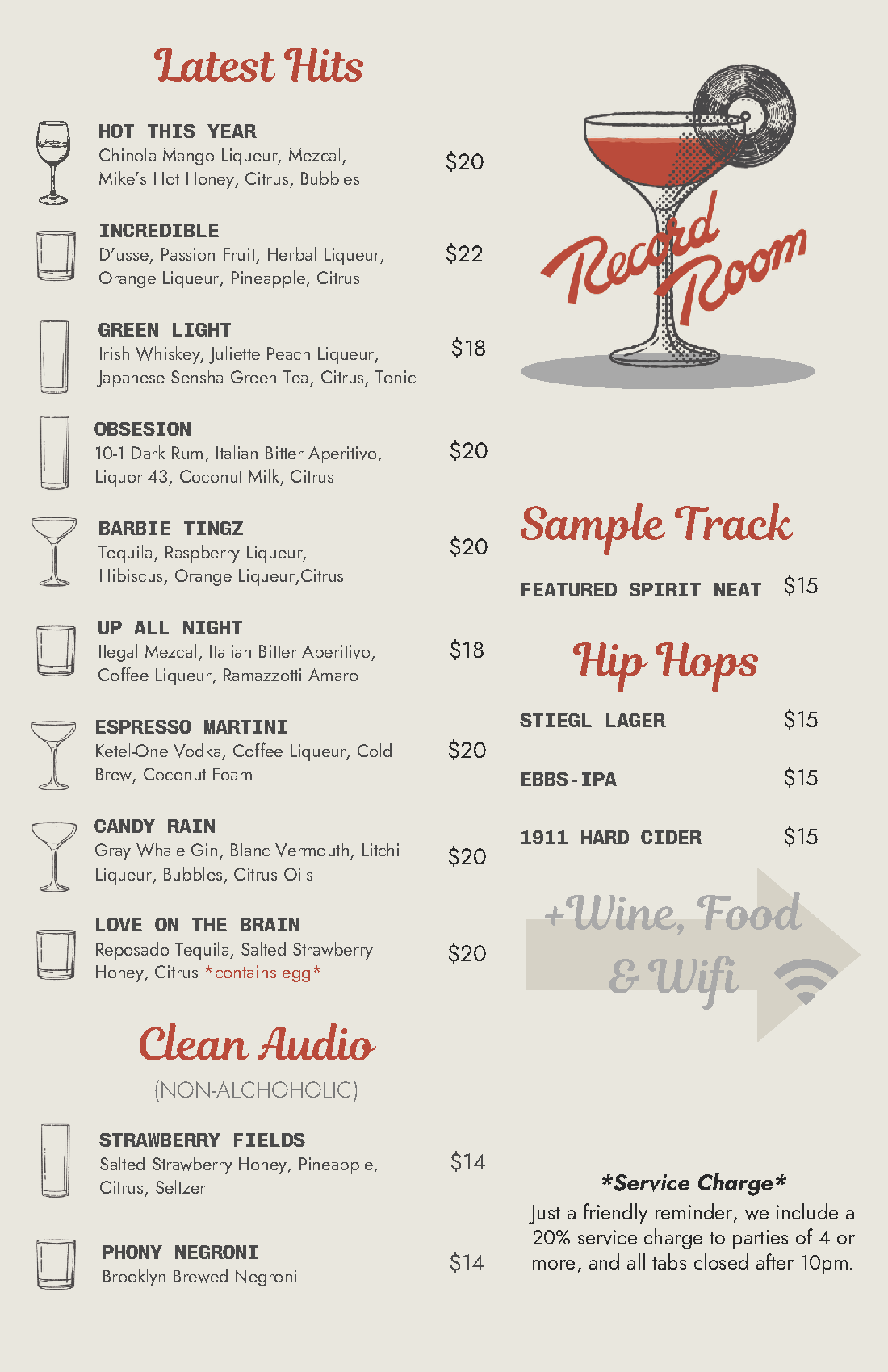Menu — Record Room LIC