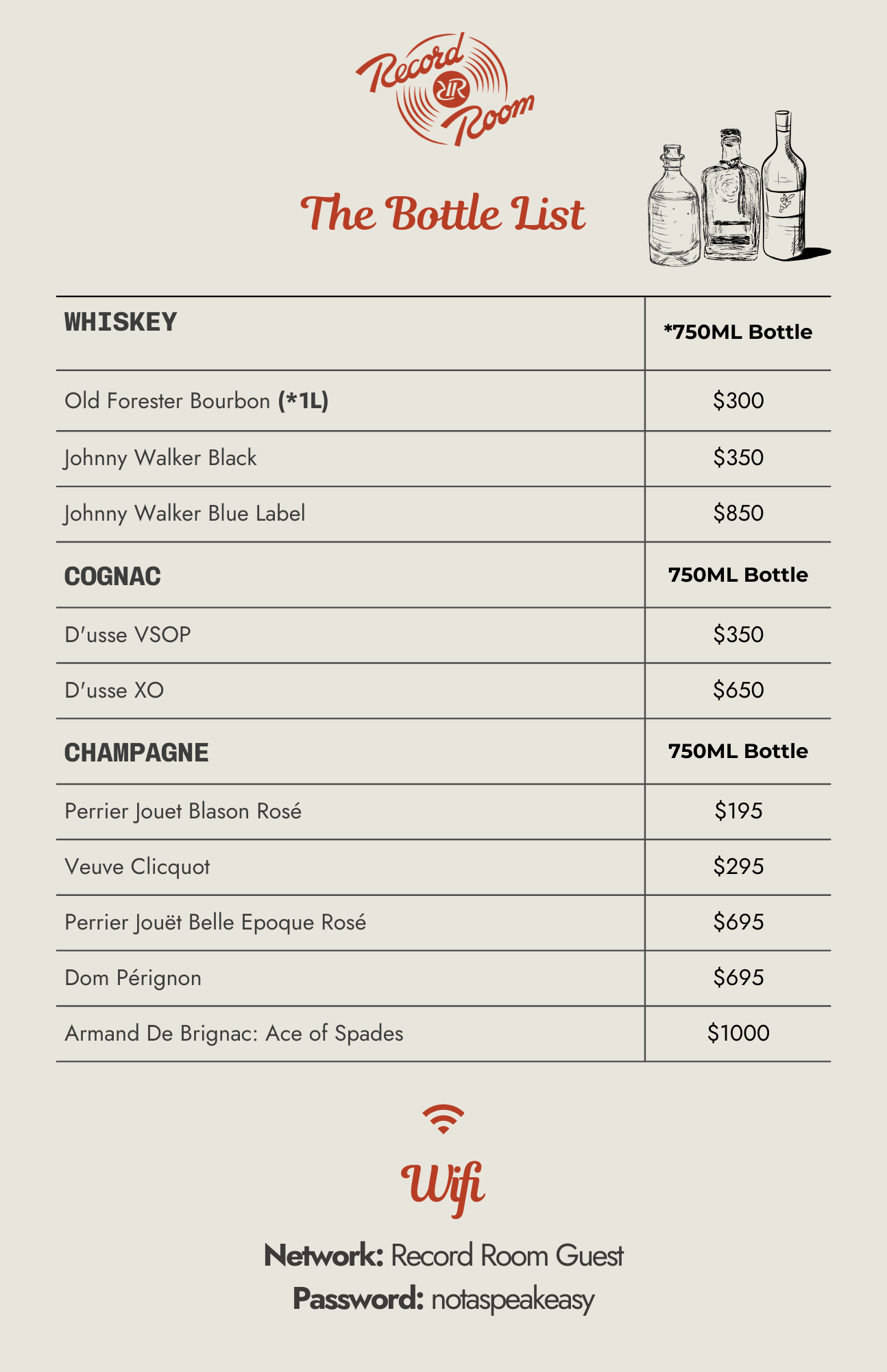 Menu — Record Room LIC