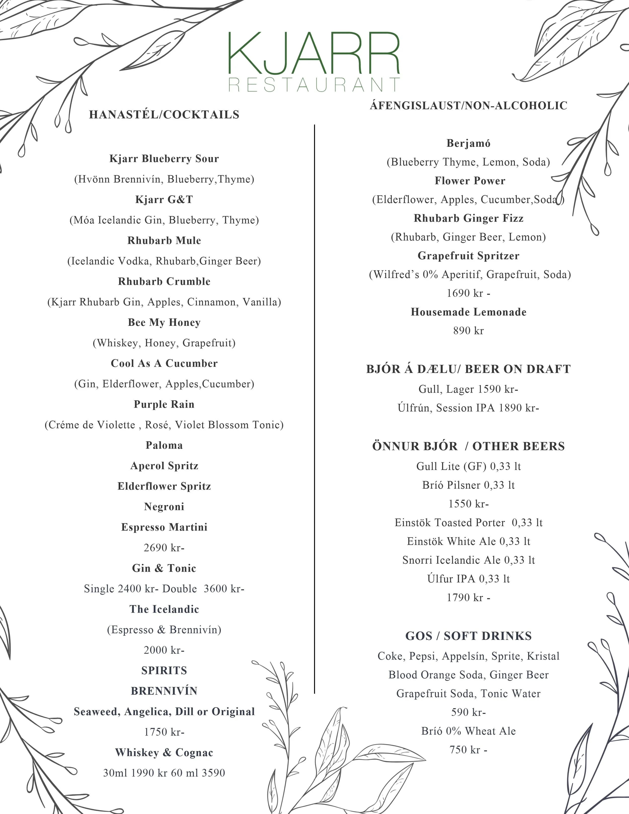 Menu 1 — Kjarr Restaurant