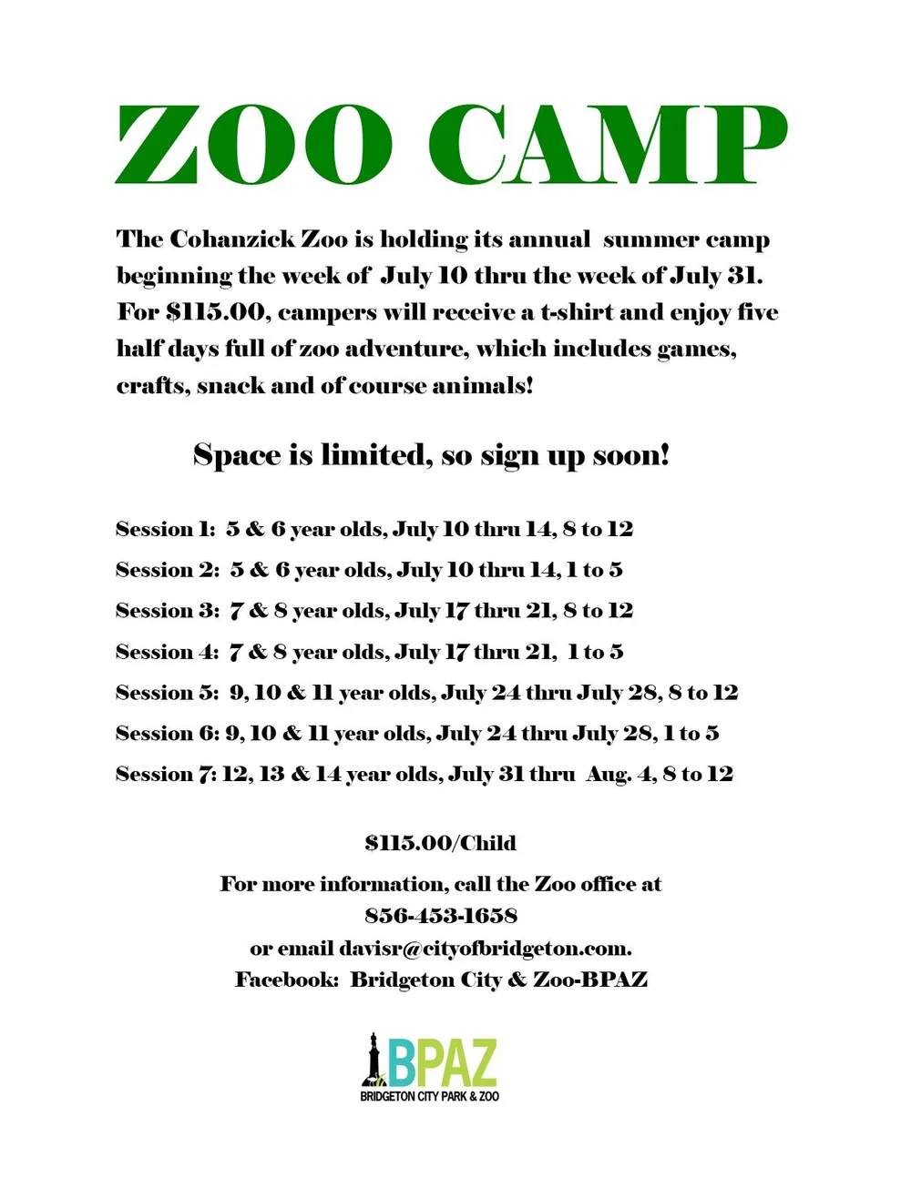 Zoo Camp — Cohanzick Zoo