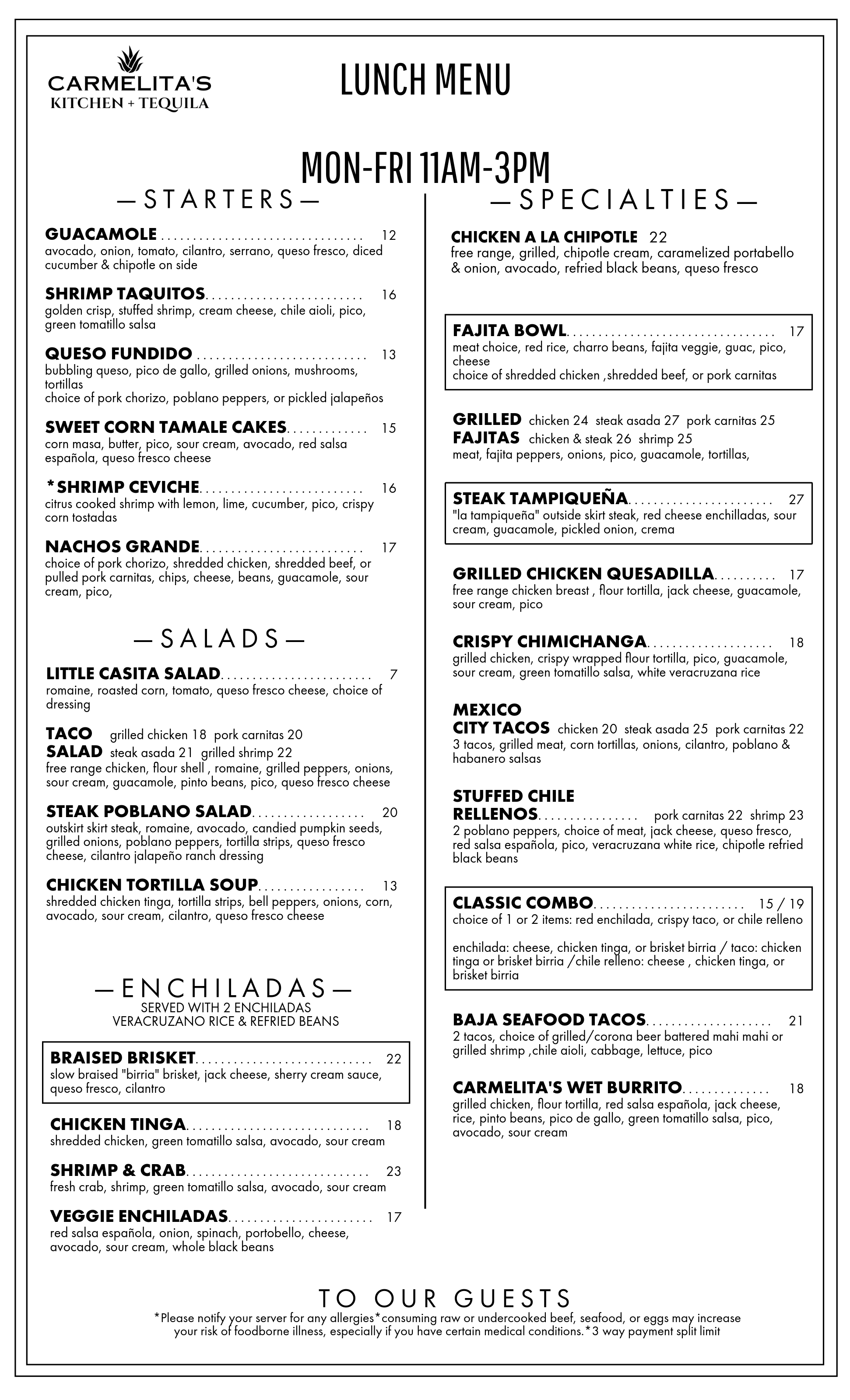Menu — Carmelita's Kitchen + Tequila