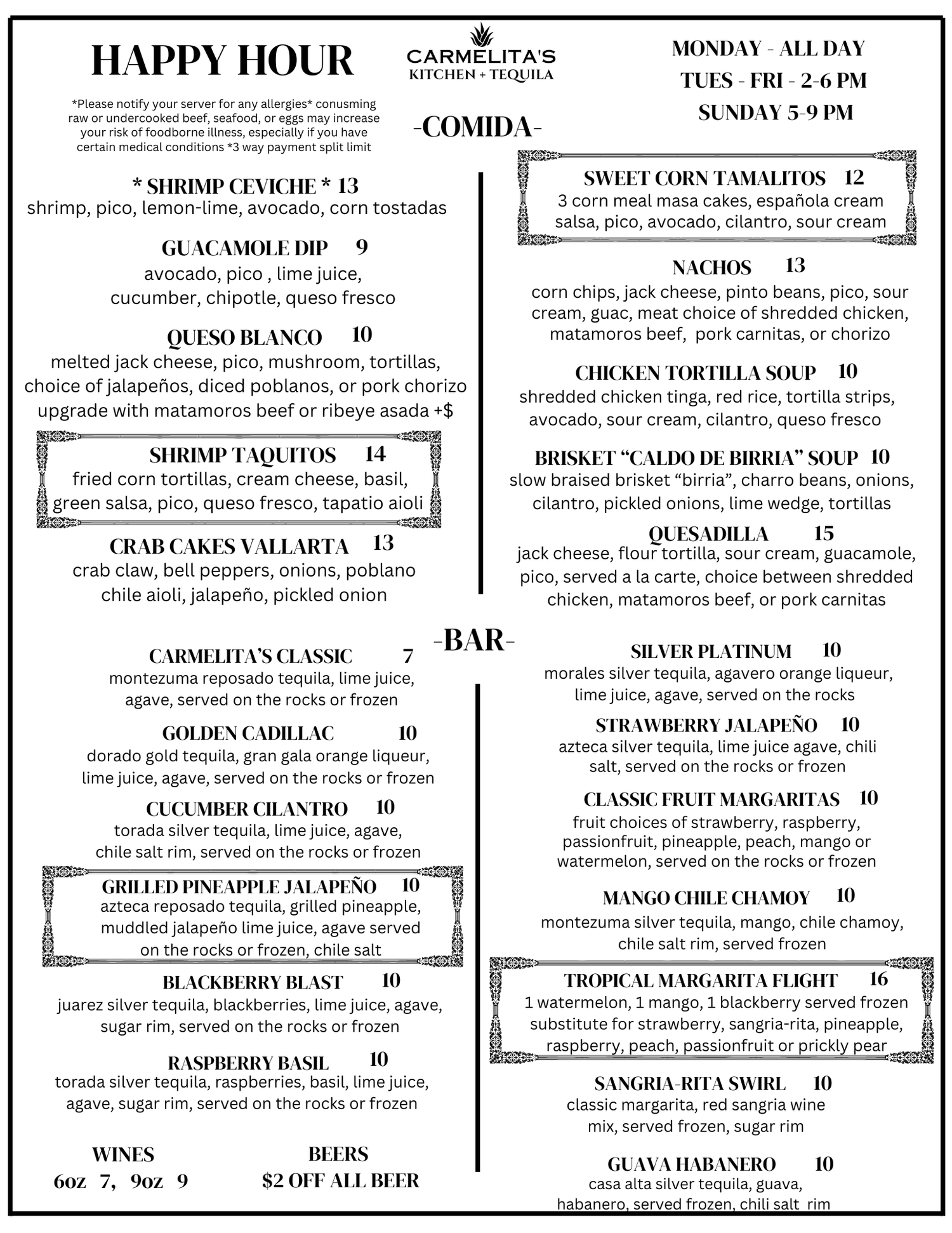 Happy Hour Menu | Enjoy Happy Hour Deals Today — Carmelita's Kitchen ...
