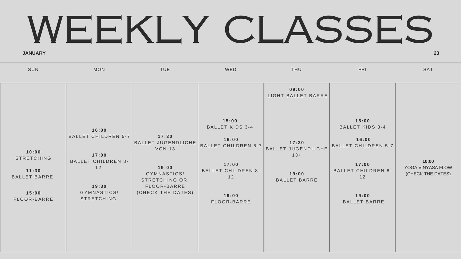 Stundenplan — ARTIS HOW TO DANCE