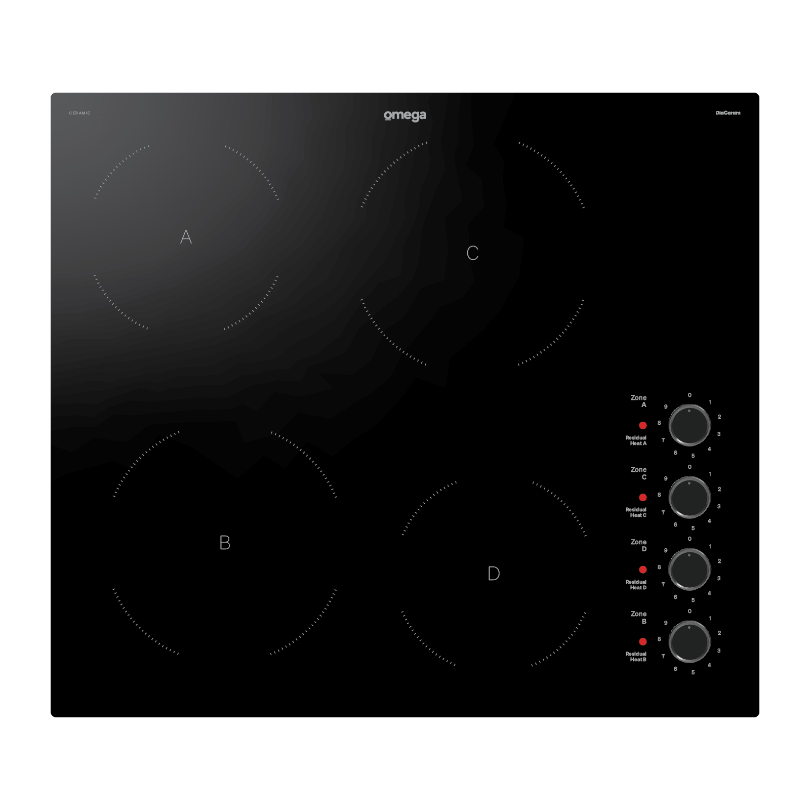 60cm 4 Zone Ceramic Cooktop | OC64TB — Omega Appliances