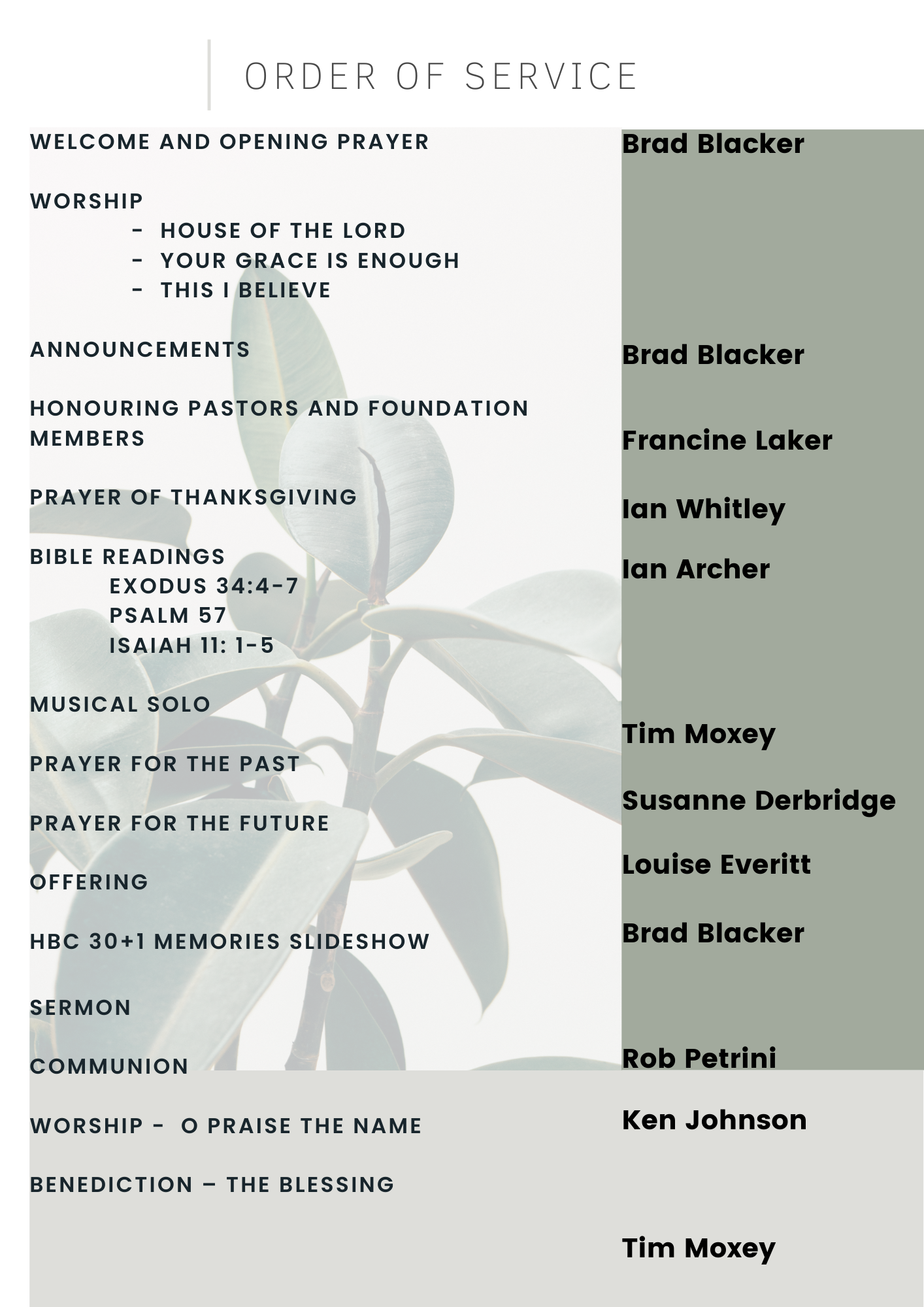 Order Of Service — Helensburgh Baptist Church