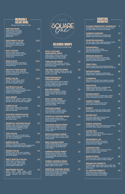 Menu — Cafe Square One