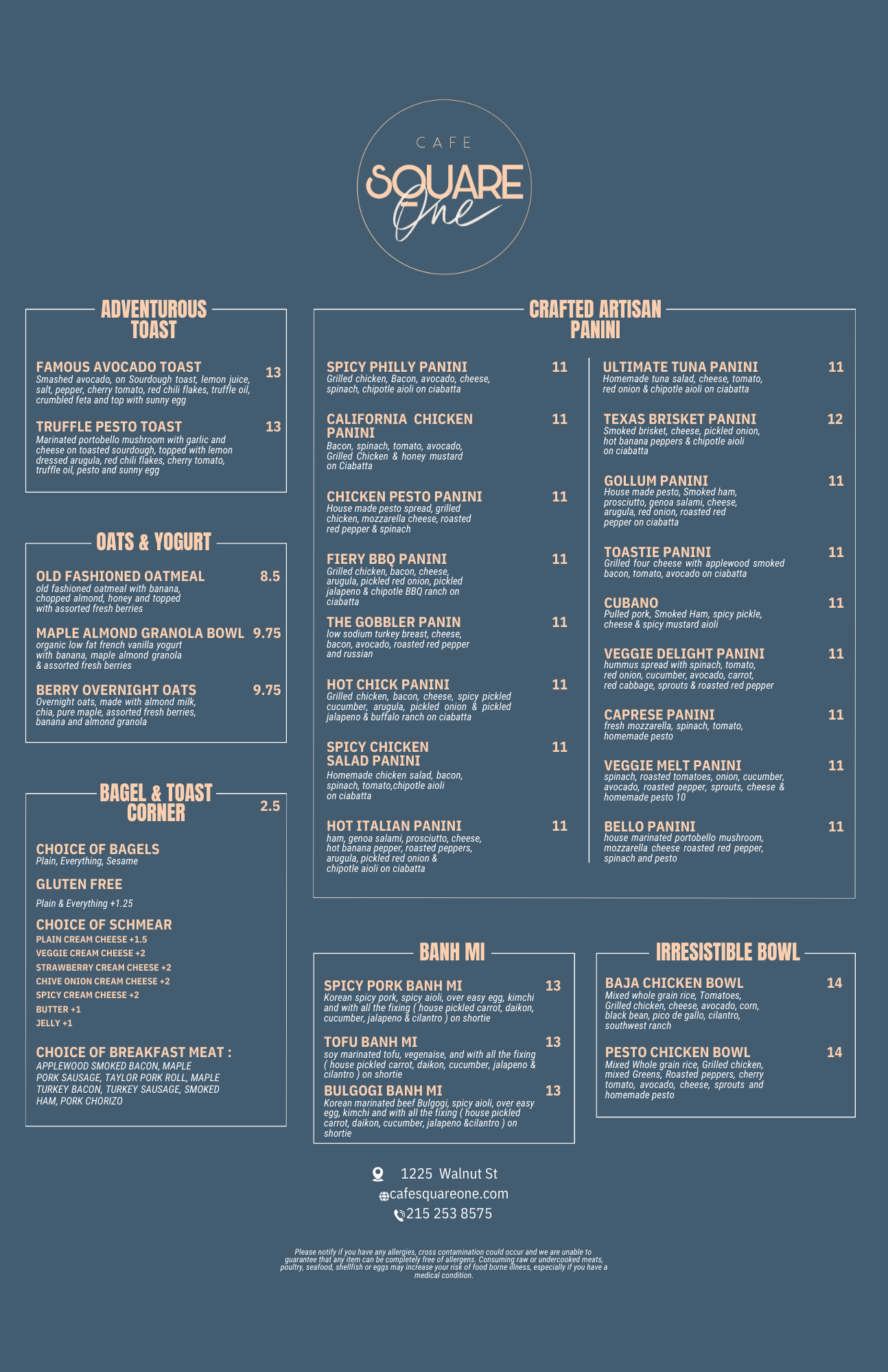Menu — Cafe Square One