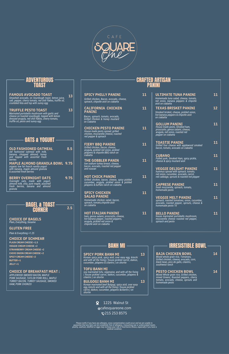Menu — Cafe Square One