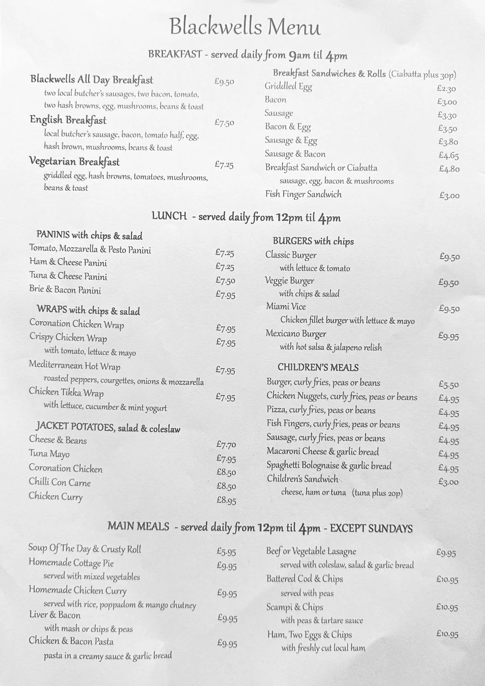 Our Menu — Blackwells Chipperfield