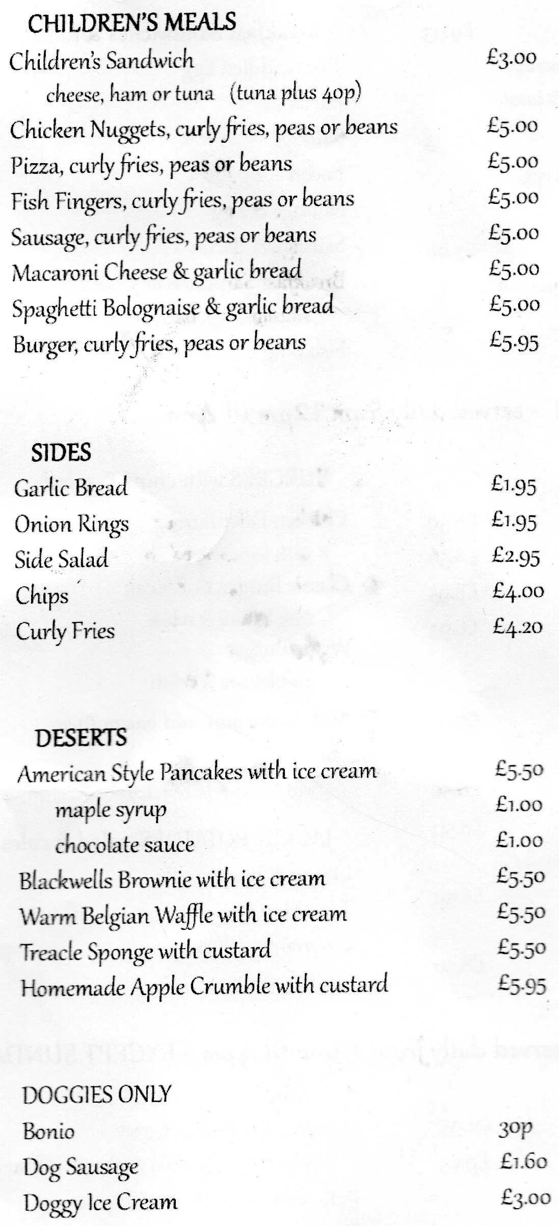 Our Menu — Blackwells Chipperfield