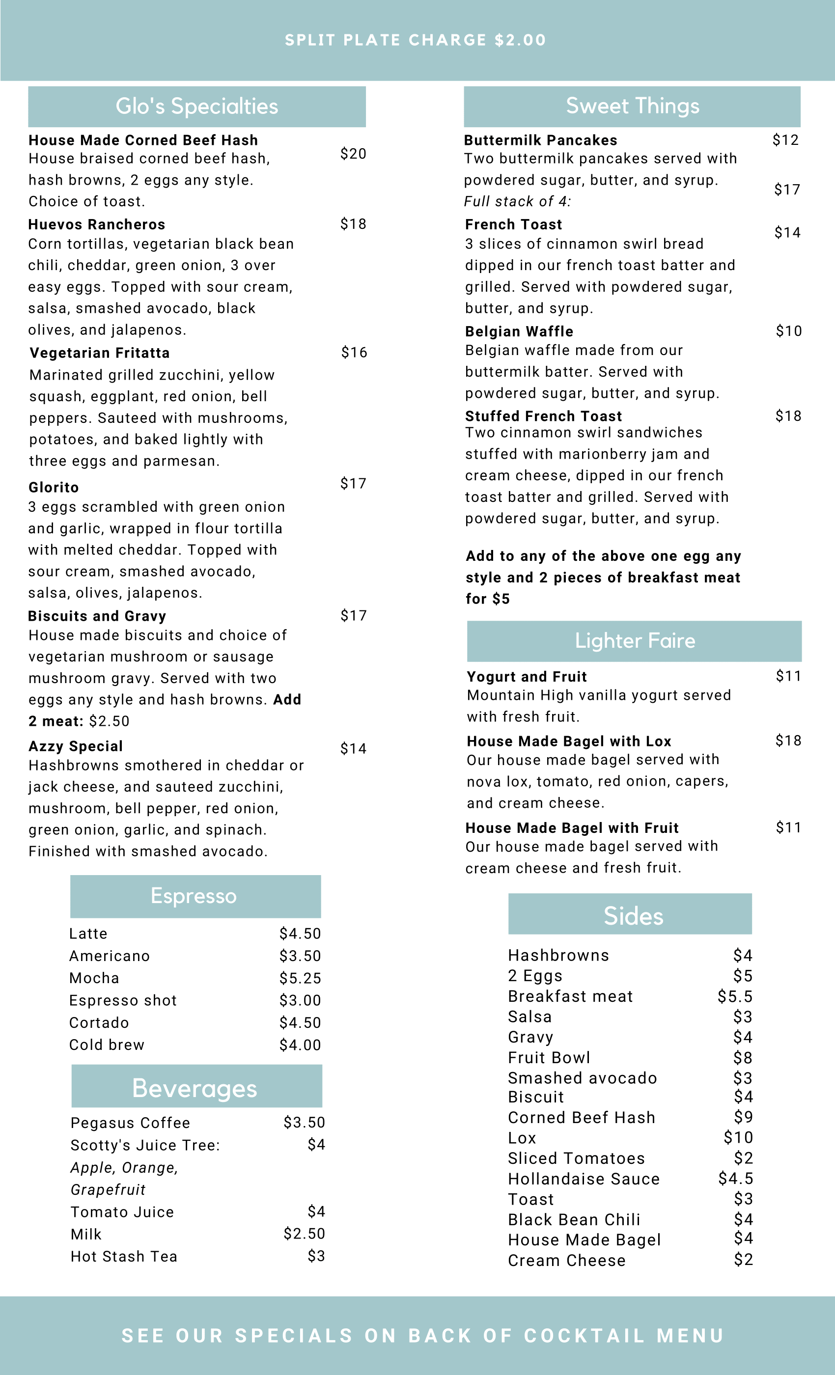 Menu — Glo's Cafe