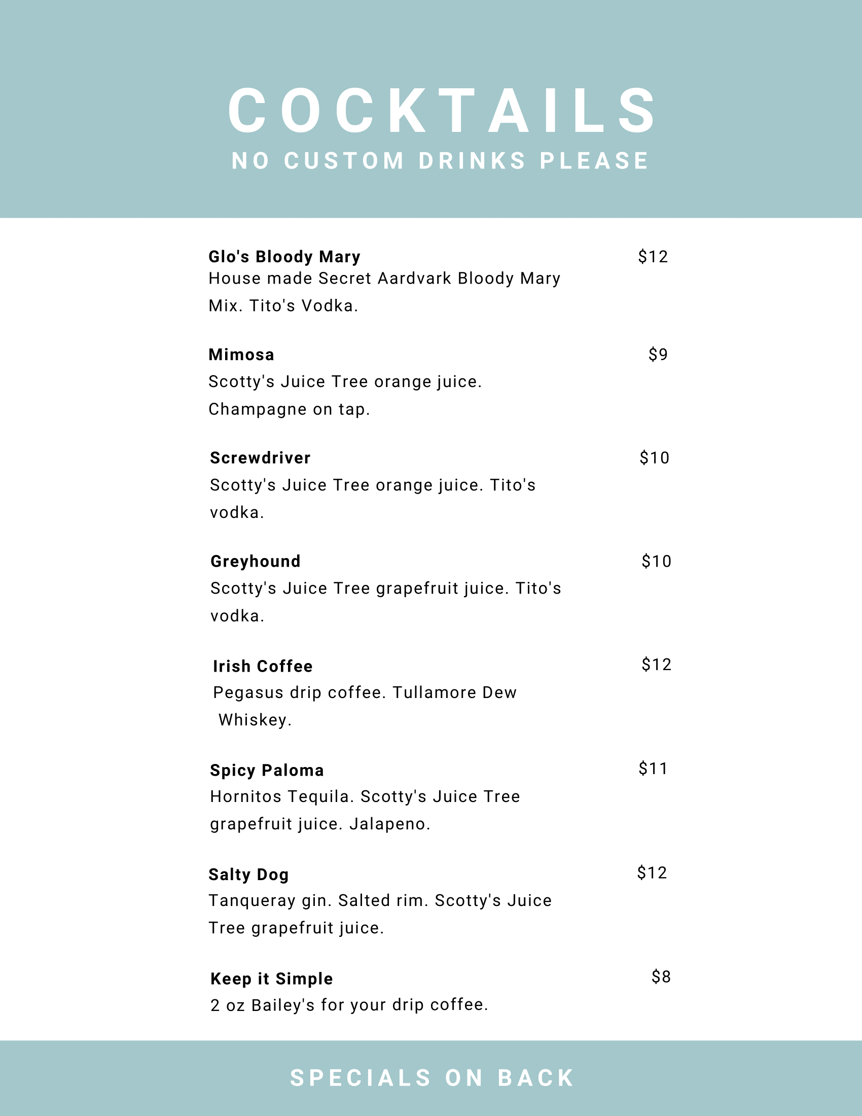 Menu — Glo's Cafe