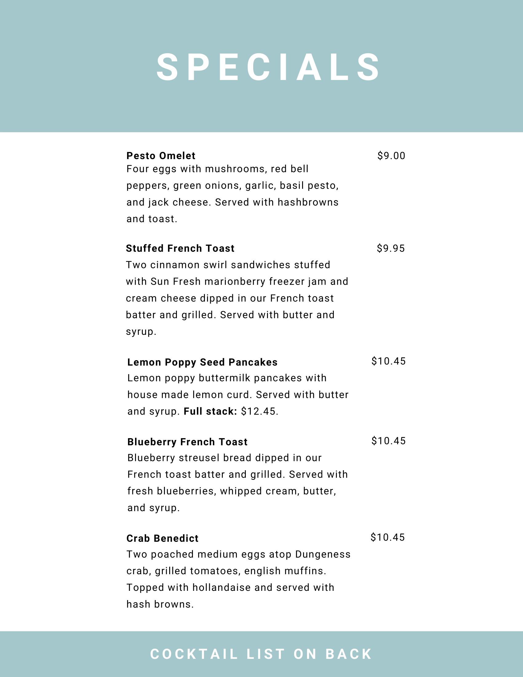 Menu — Glo's Cafe