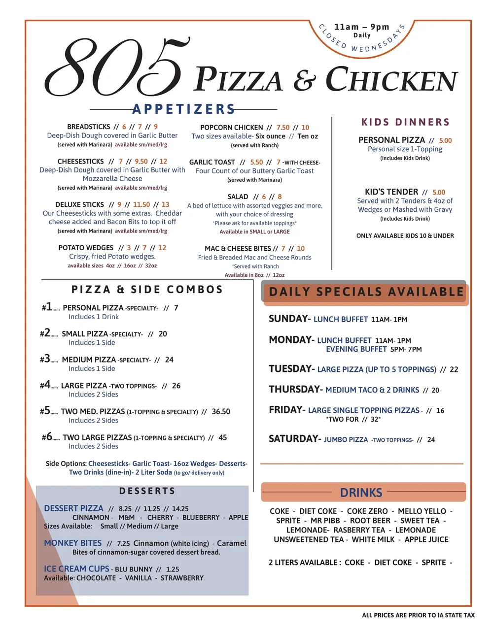 Menu — 805 Pizza & Chicken