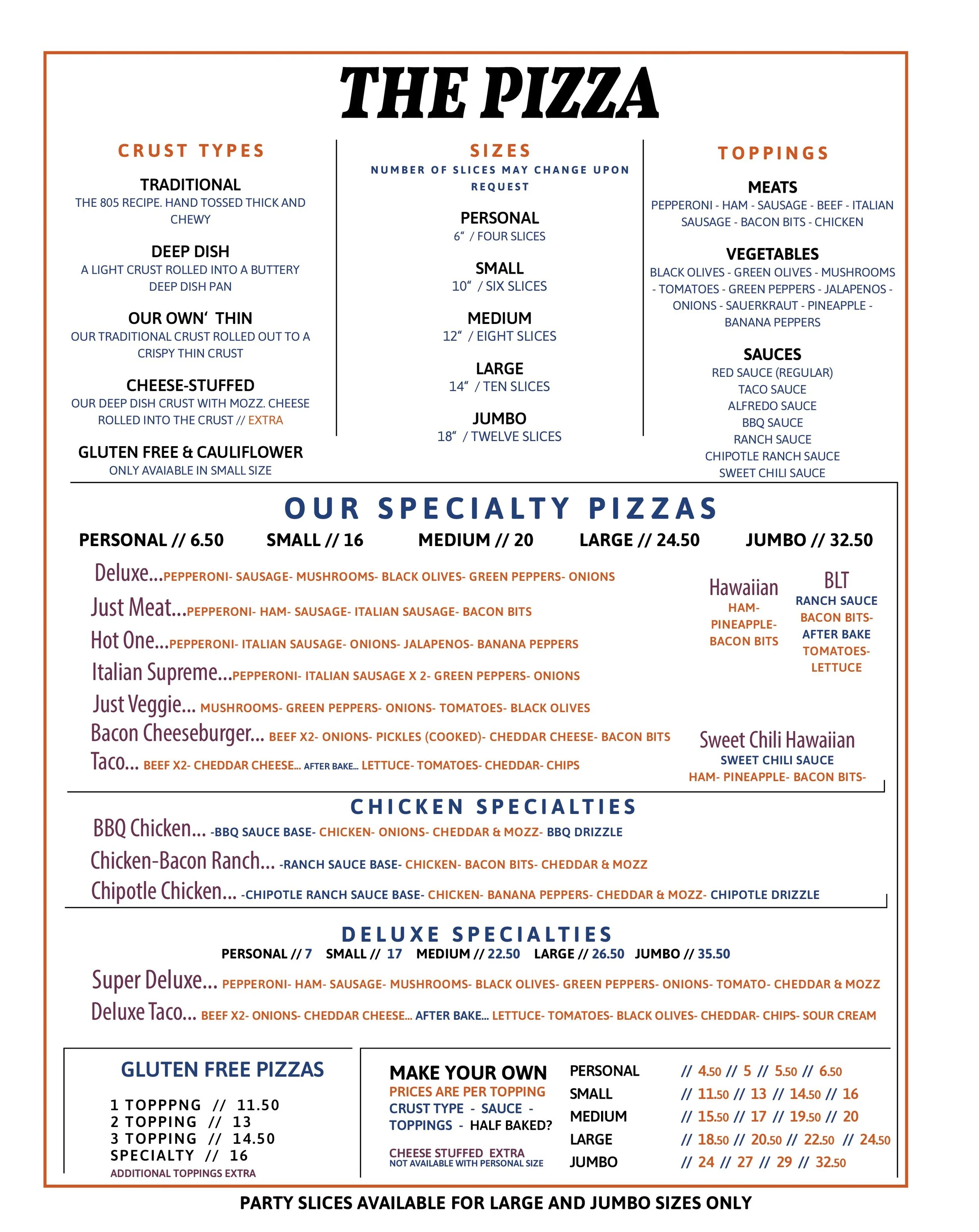 Menu — 805 Pizza & Chicken