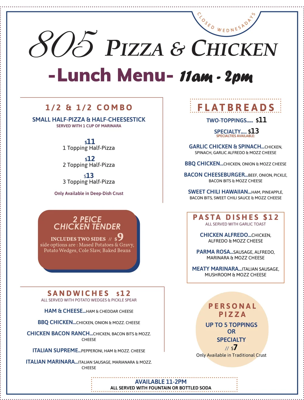 Menu — 805 Pizza & Chicken
