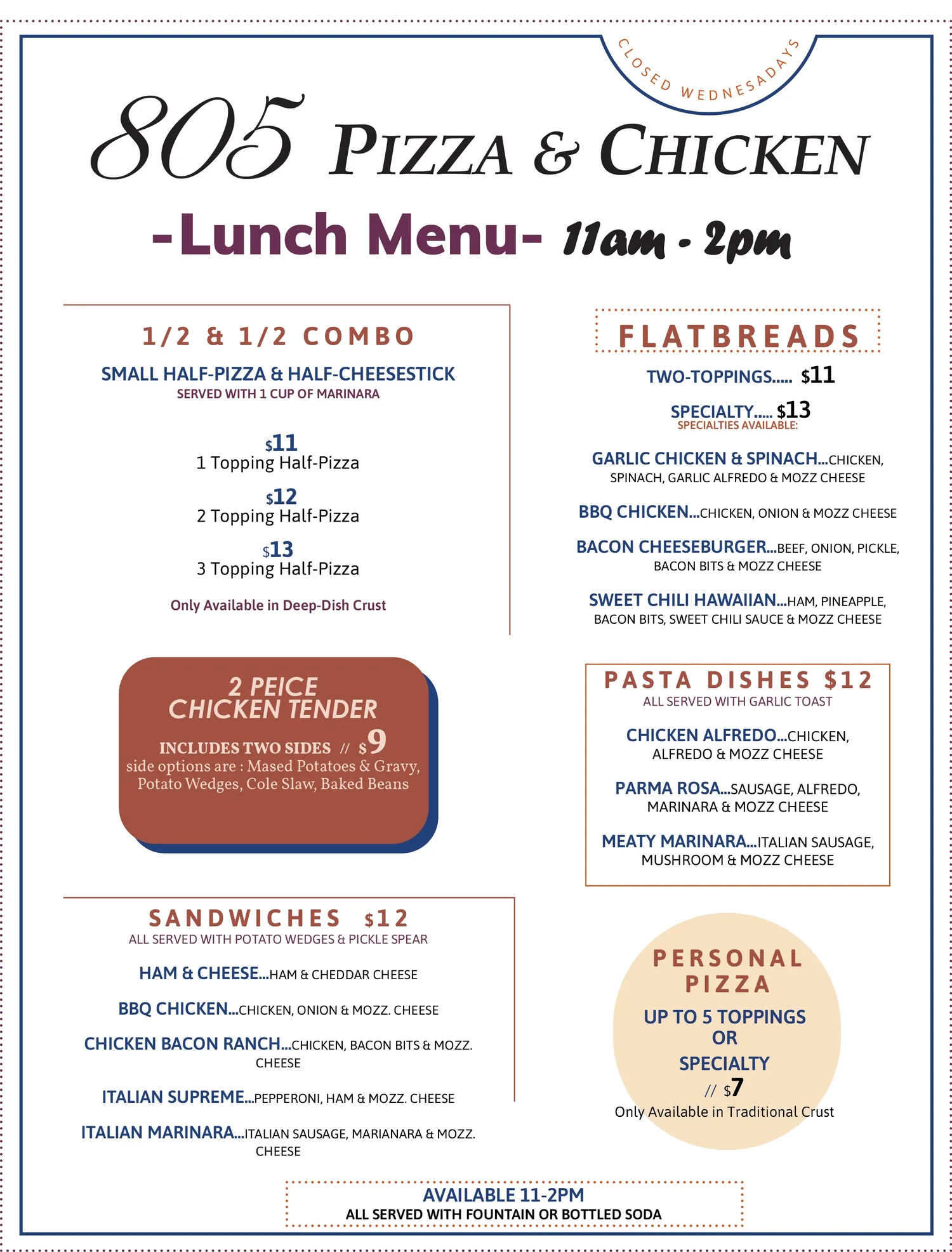 Menu — 805 Pizza & Chicken