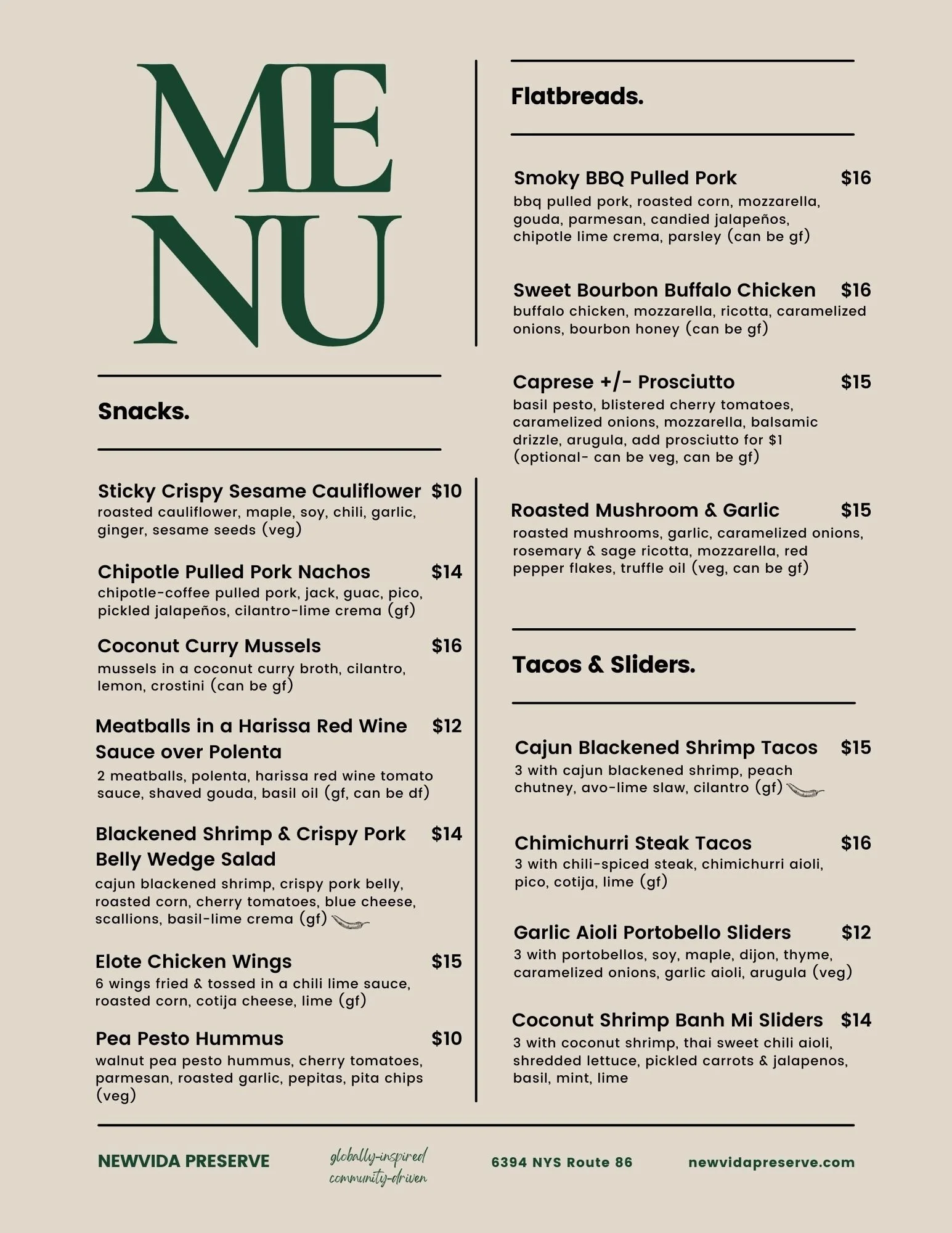 Restaurant — NewVida Preserve