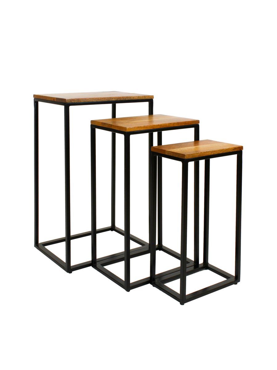 Davis Nesting Plant Stand – Set of 3 Wooden & Metal Tables — Curated ...