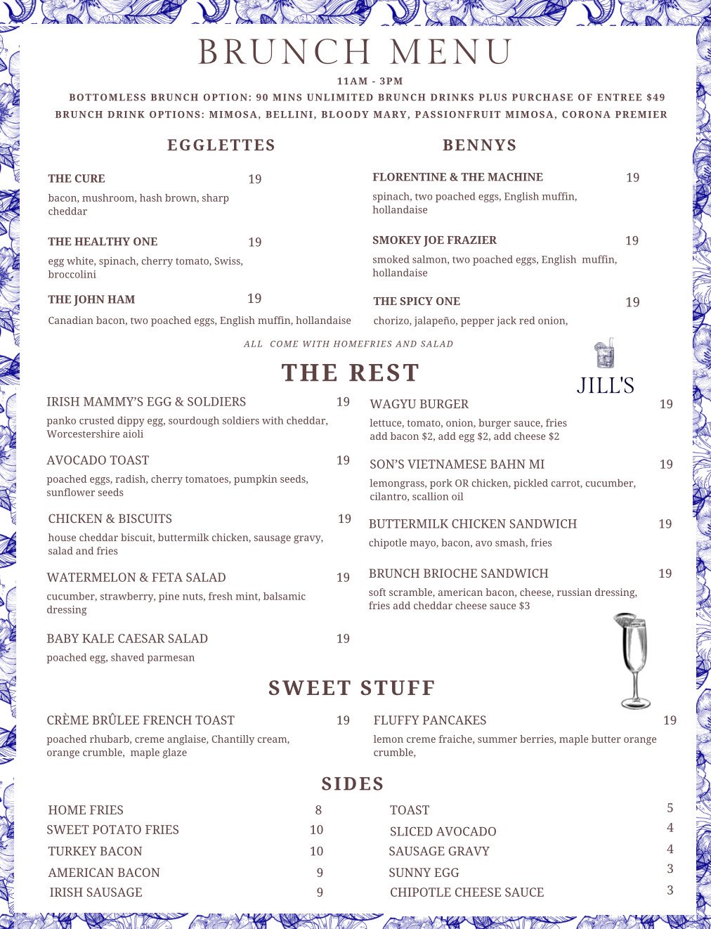 Brunch Menu — Jill's Bar & Restaurant