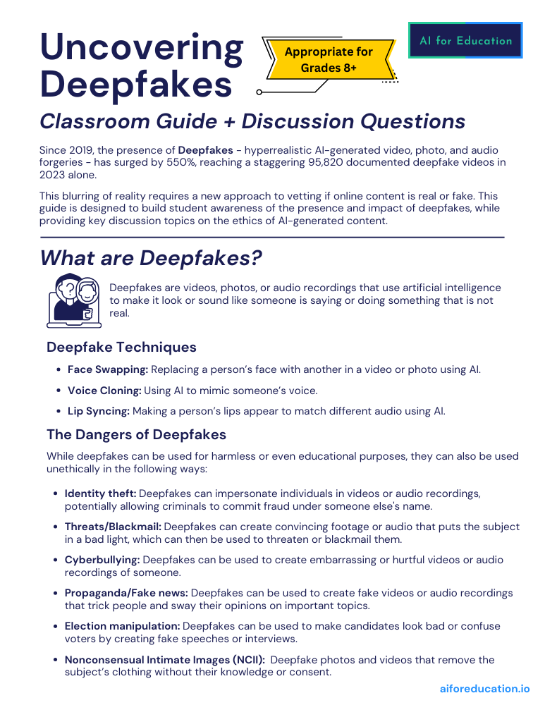 Uncovering Deepfakes: Classroom Guide — AI for Education