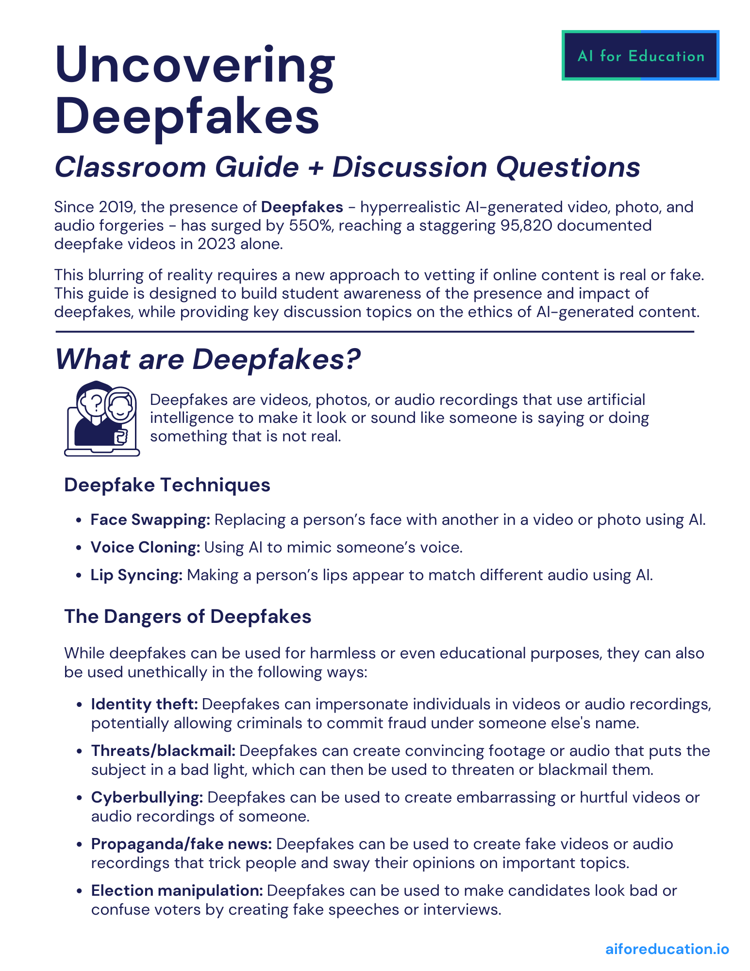 Uncovering Deepfakes: Classroom Guide — AI for Education
