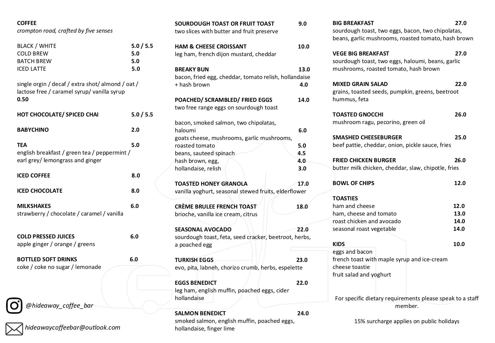 Menu — HIDEAWAY COFFEE BAR