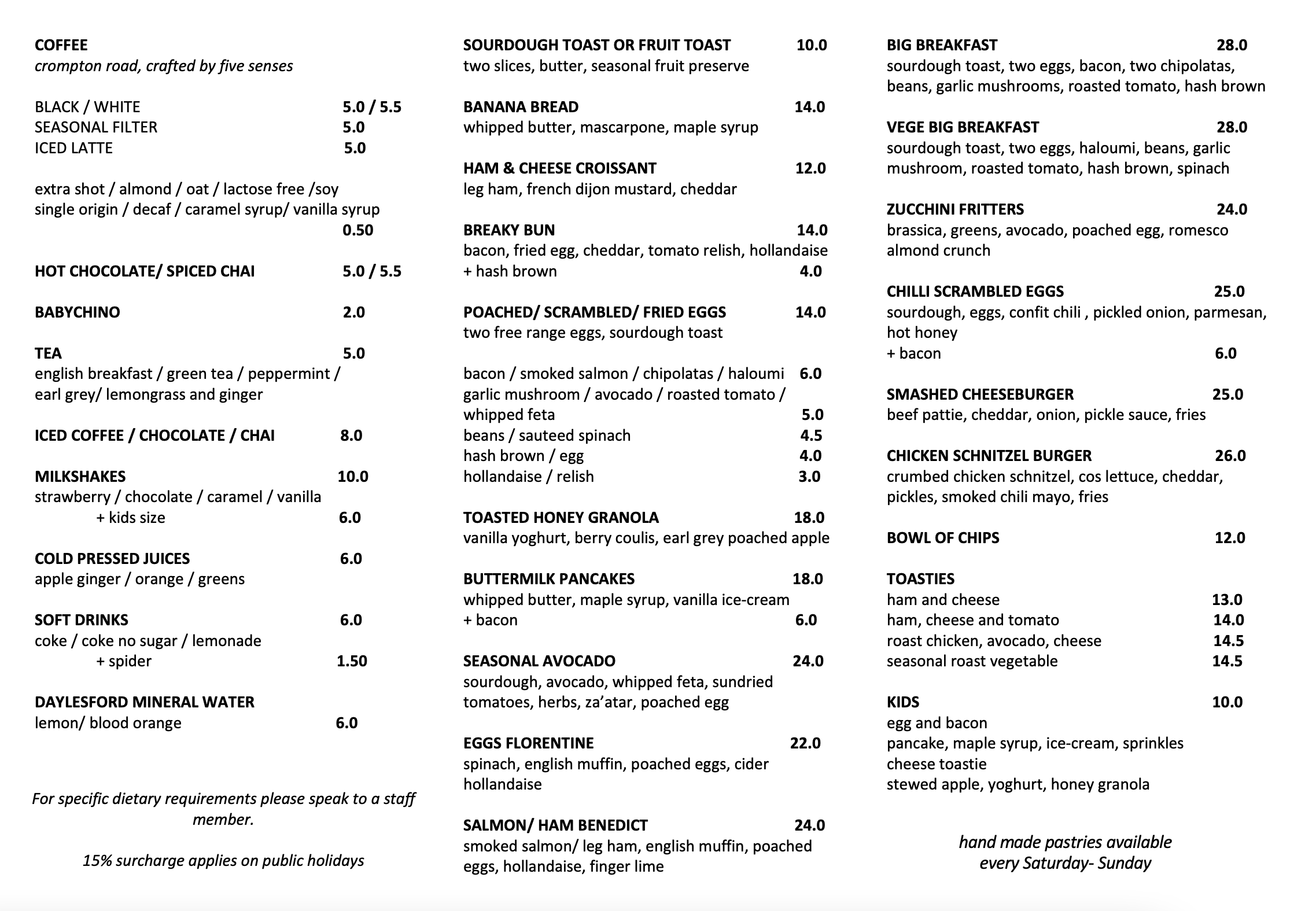 Menu — HIDEAWAY COFFEE BAR