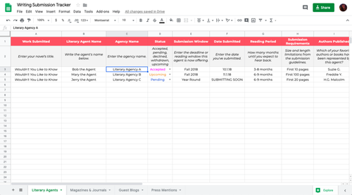 Writing Submission Tracker — Kasia Manolas