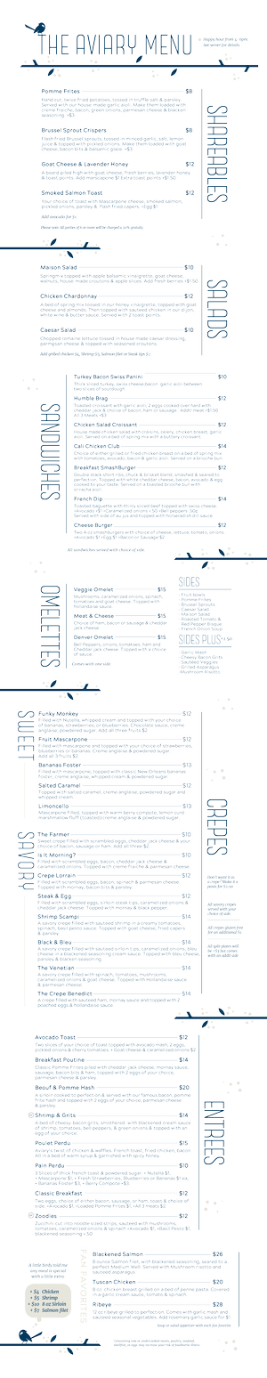 Menu — Aviary Cafe