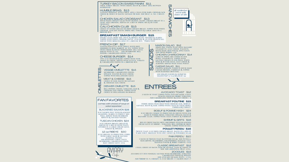 Menu — Aviary Cafe