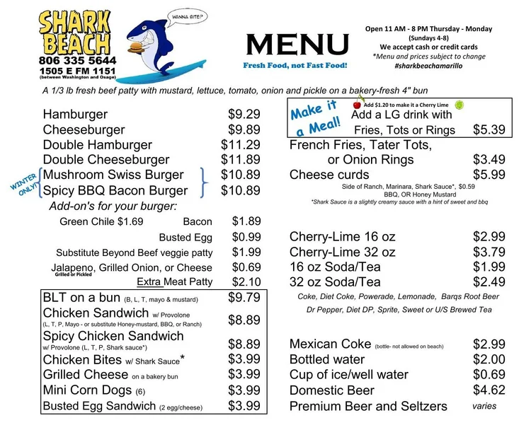 Menu 1 — Shark Beach