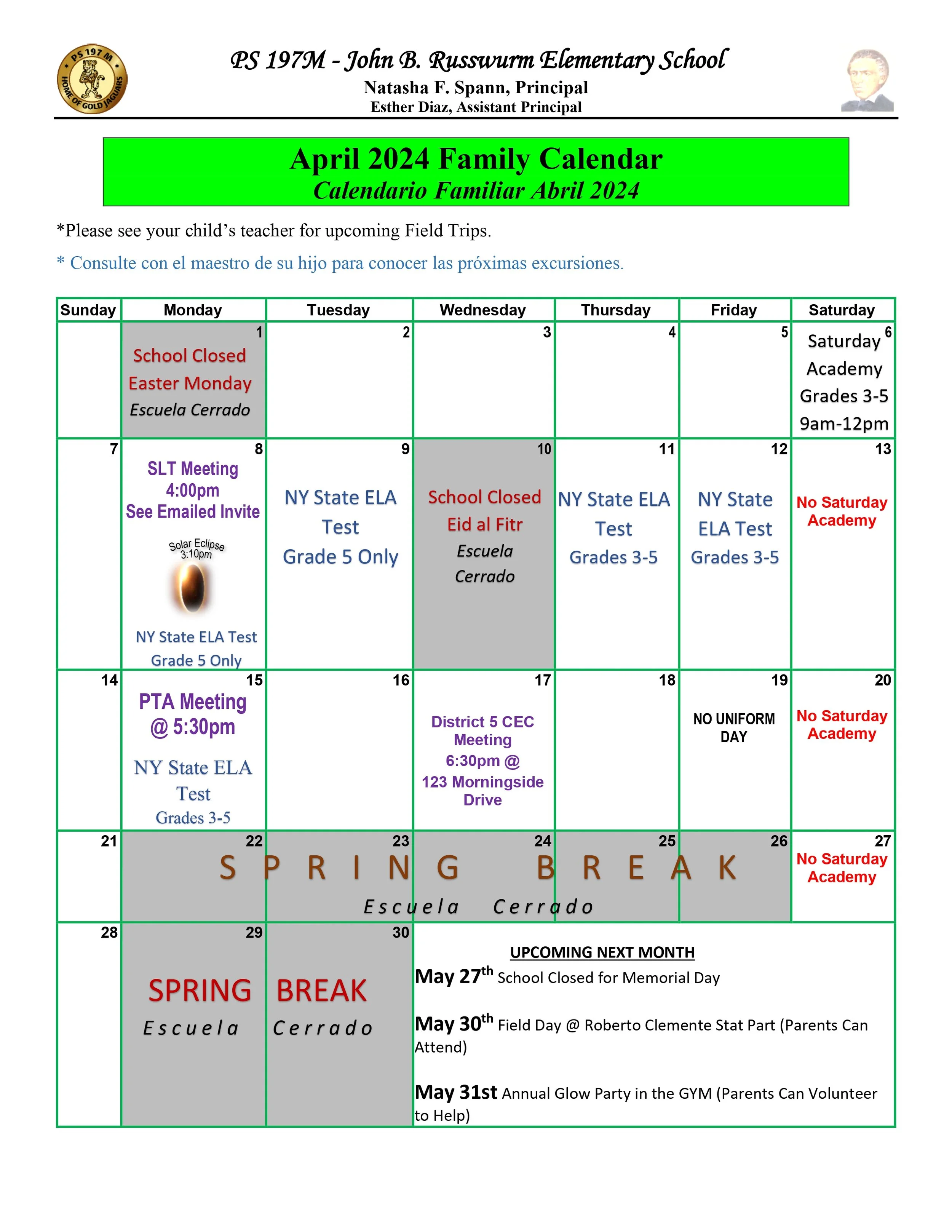 Calendar — P.S. 197 John B. Russwurm