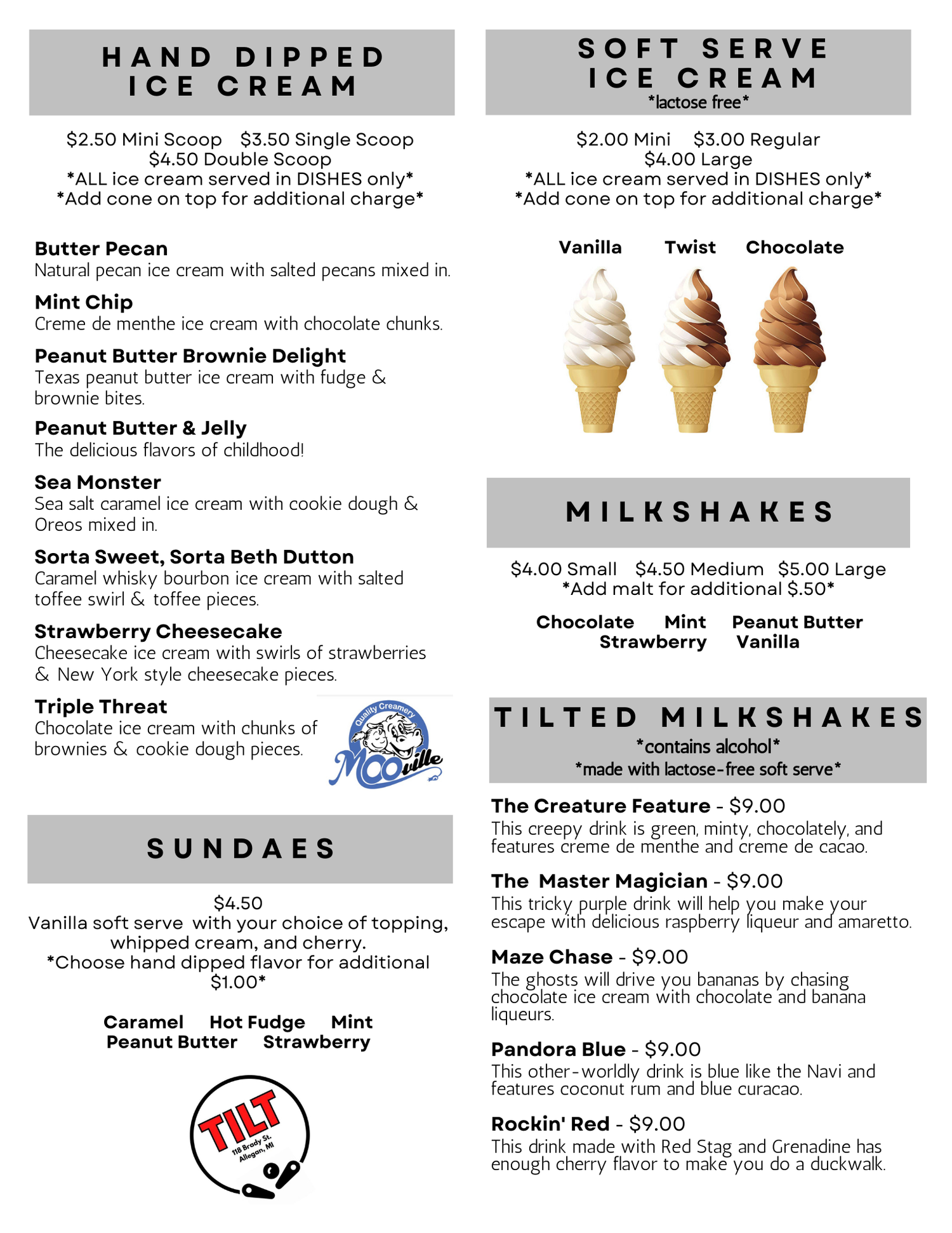 Ice Cream Menu — TILT