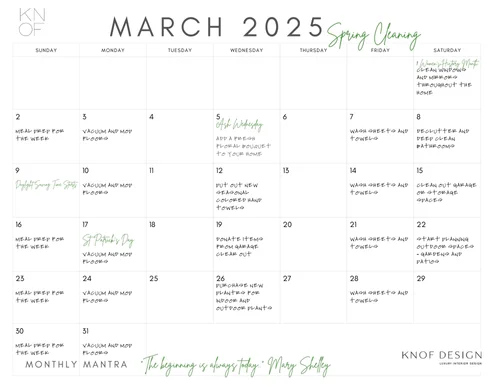 2025 Monthly Home Organization Calendar Printables: Declutter, Clean ...
