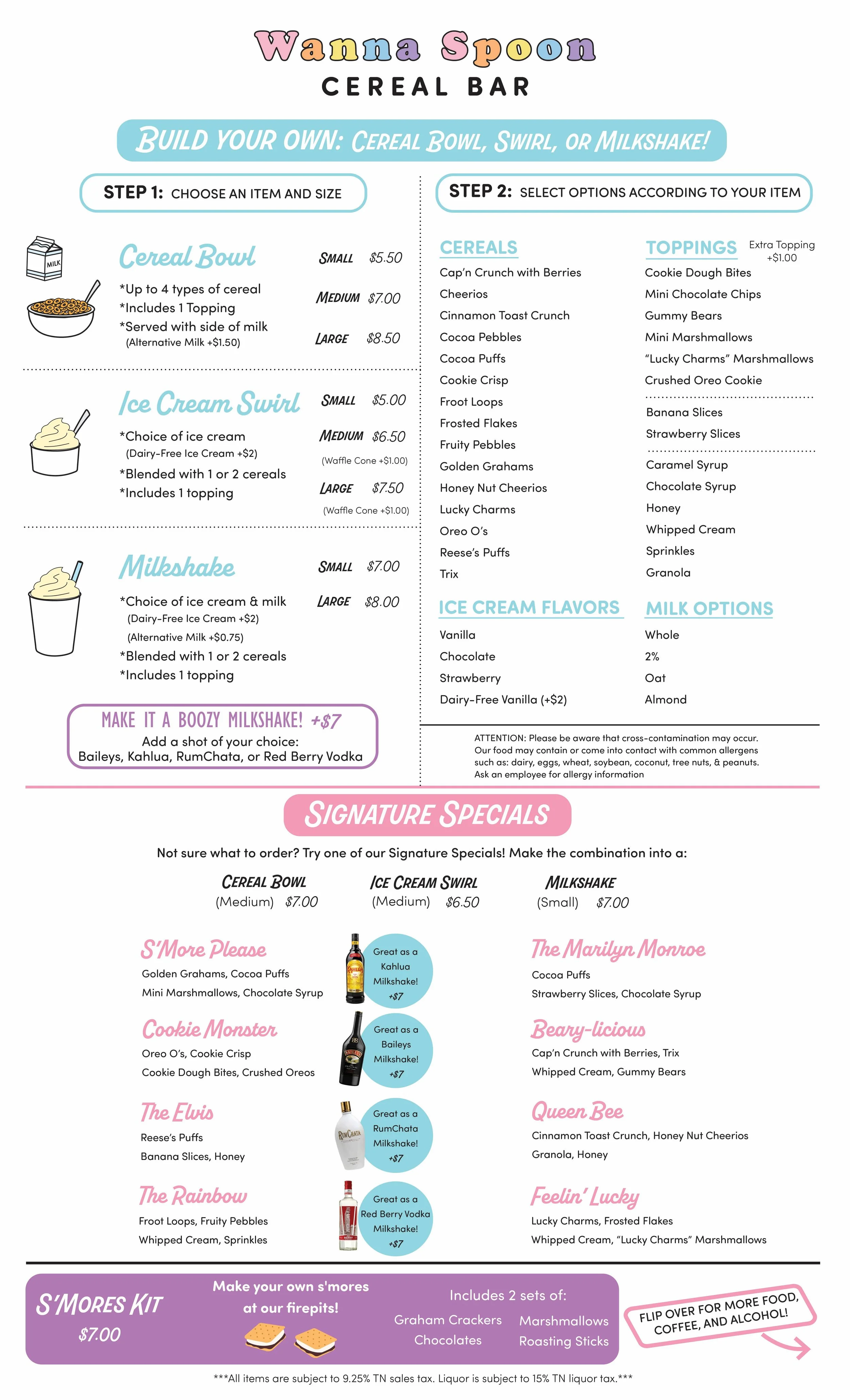 Menu 1 — Wanna Spoon Cereal Bar
