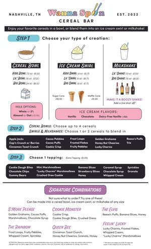 Menu 1 — Wanna Spoon Cereal Bar