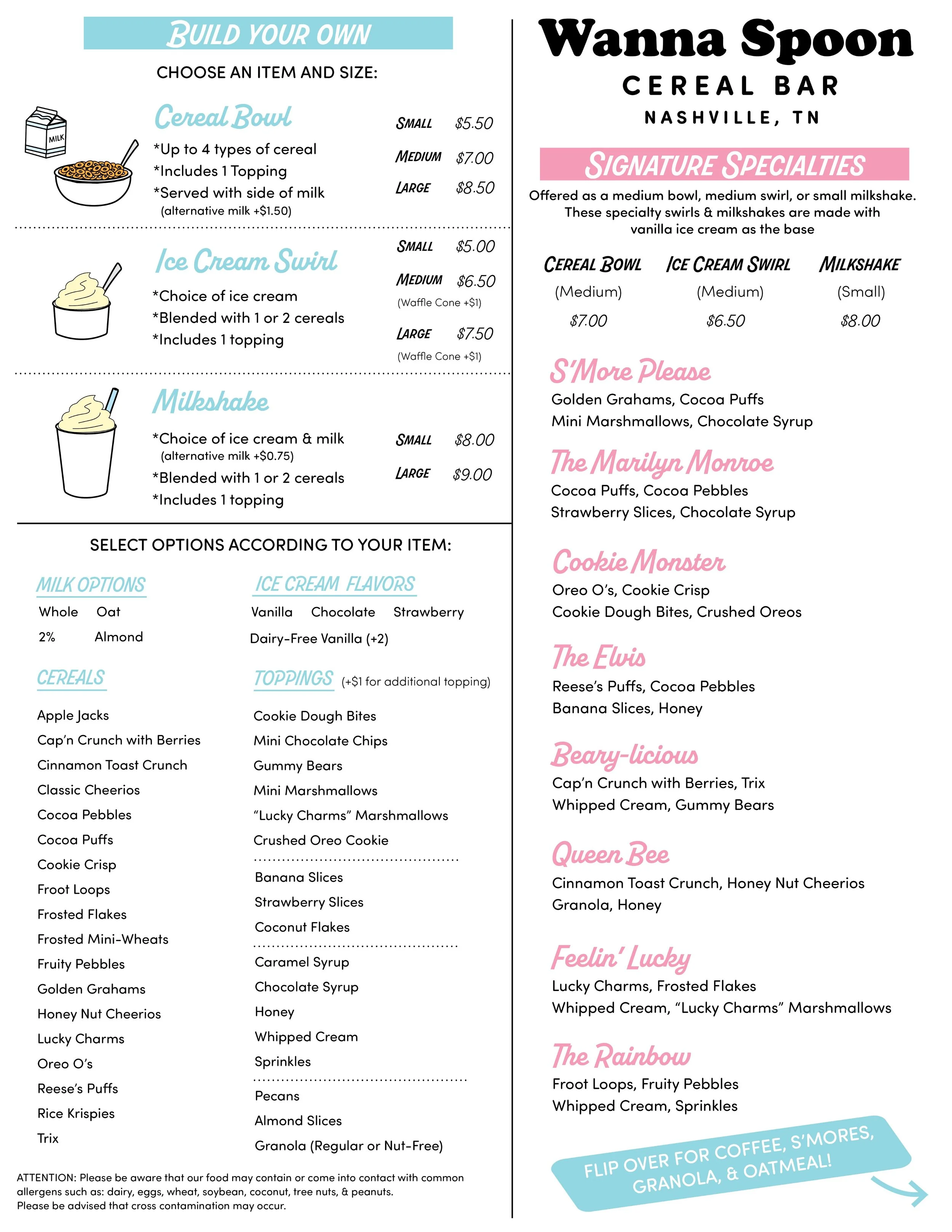 Menu 1 — Wanna Spoon Cereal Bar