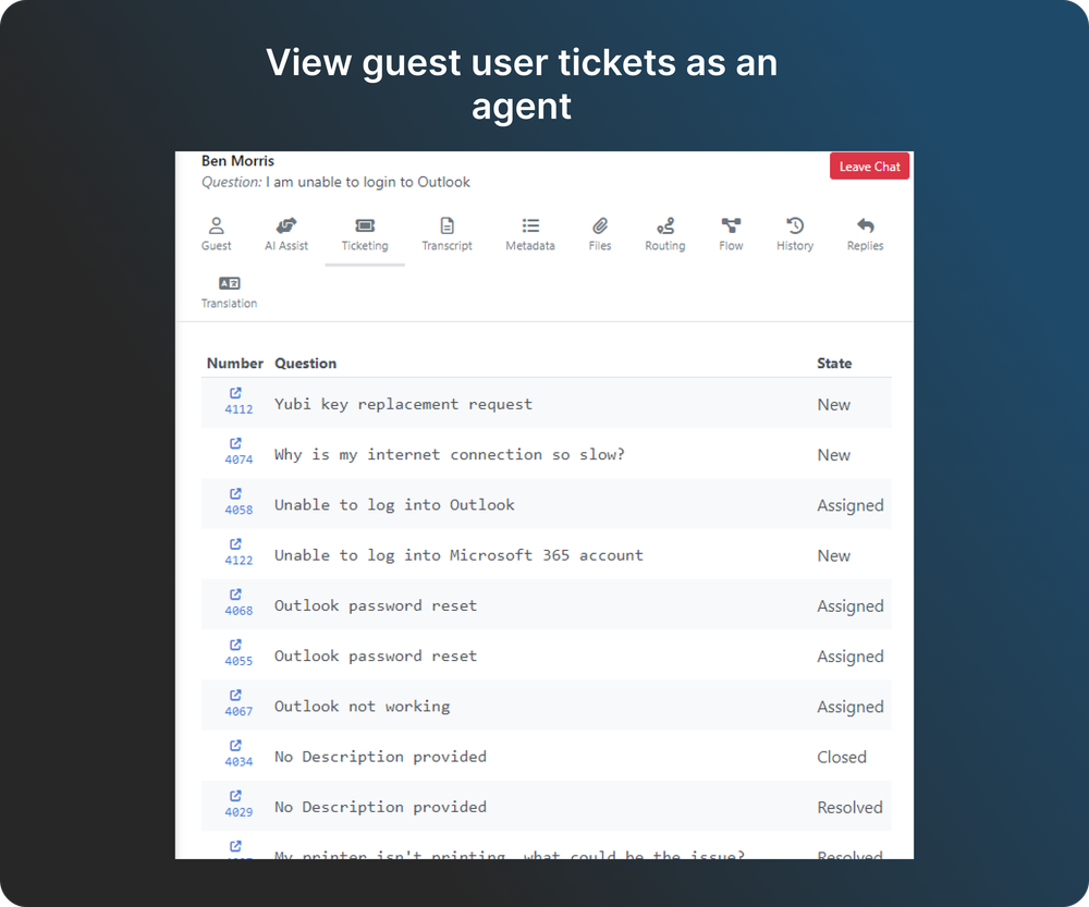 AI chat with ticketing integration - ServiceNow and others