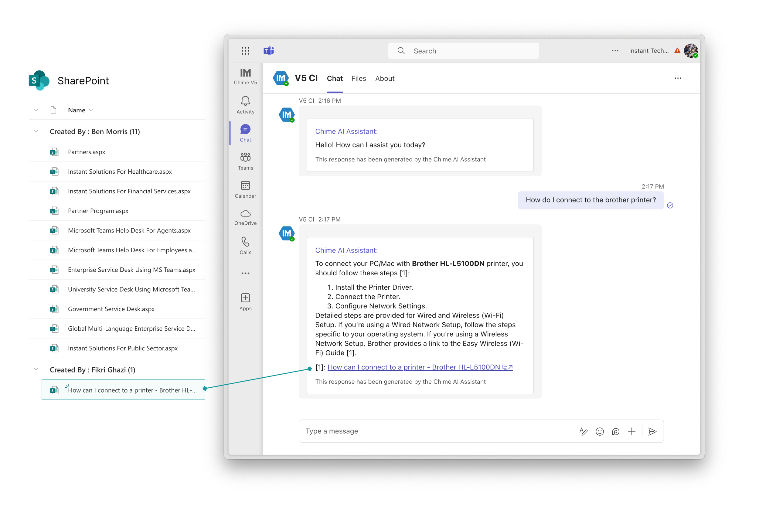 AI Chat with SharePoint and Microsoft Team integration