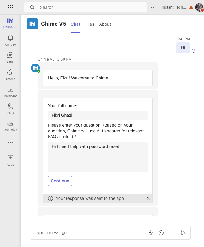 AI Chat and route to agents using Microsoft Teams