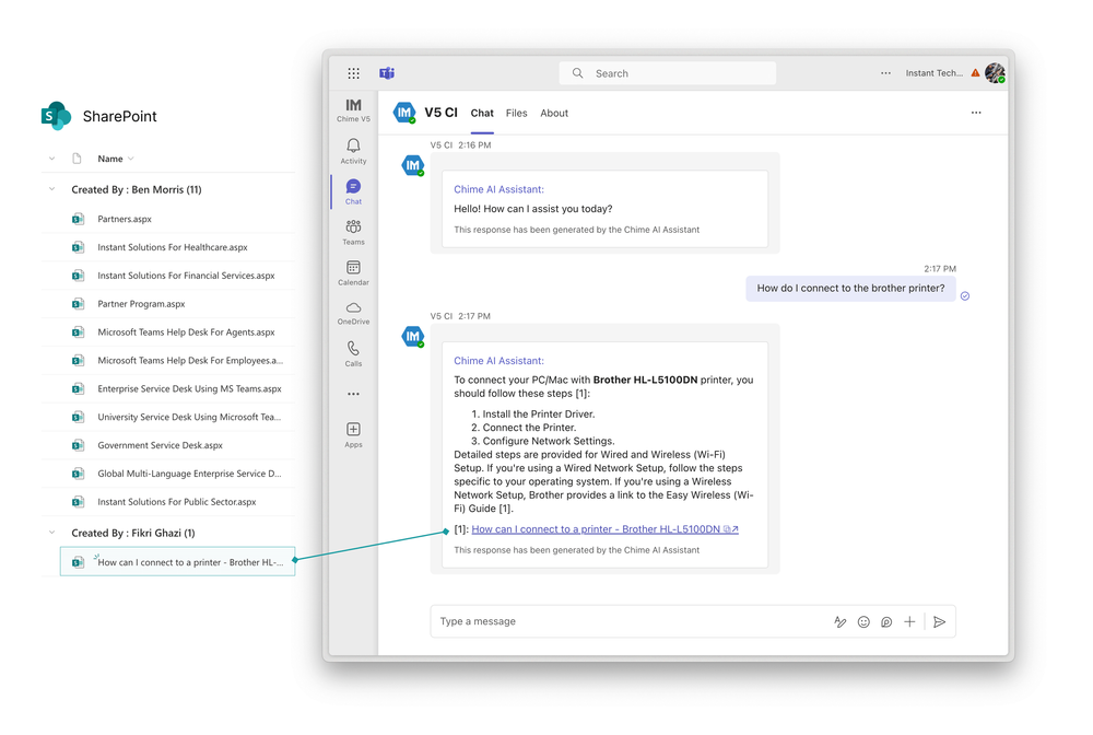 AI Chat with SharePoint and Microsoft Team integration