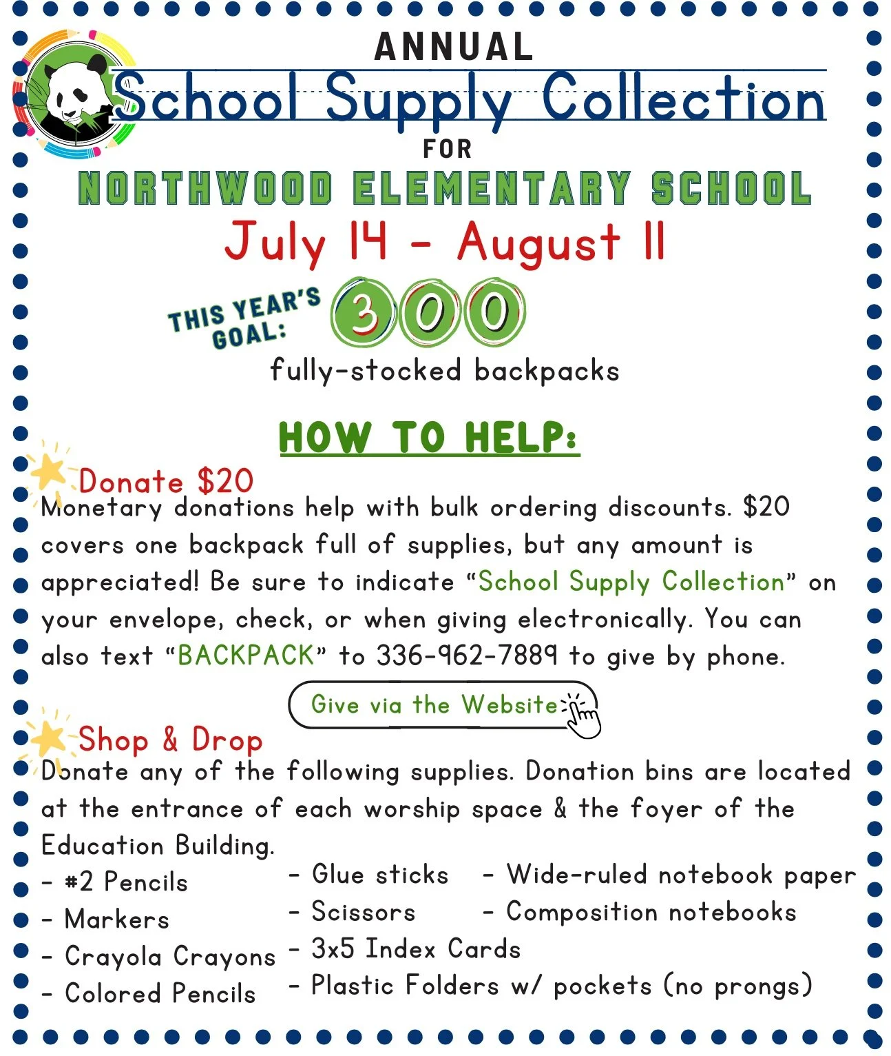 School Supply Collection — FIRST UNITED METHODIST CHURCH