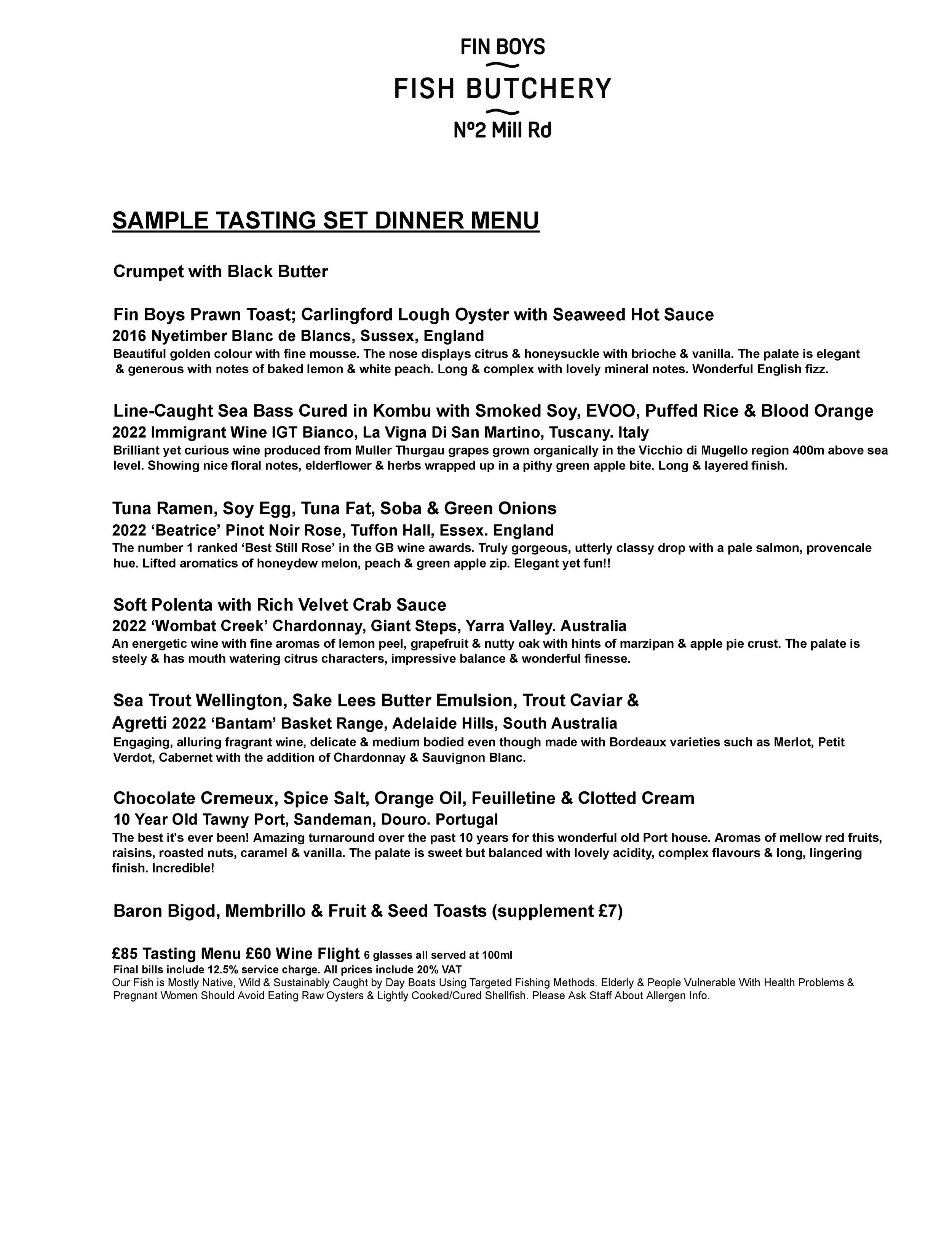 Fin Boys Menus — Fin Boys