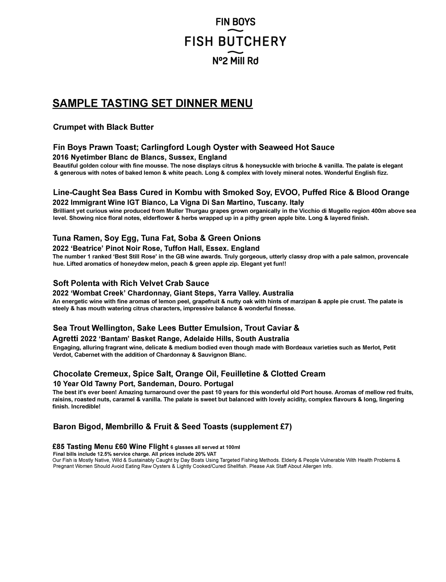Fin Boys Menus — Fin Boys