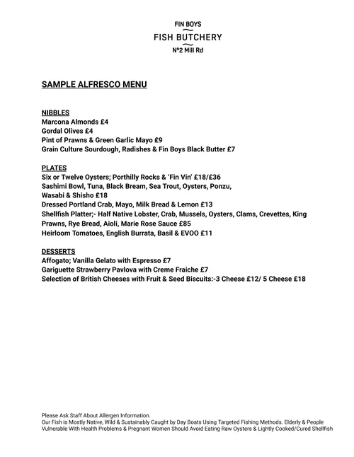Fin Boys Menus — Fin Boys