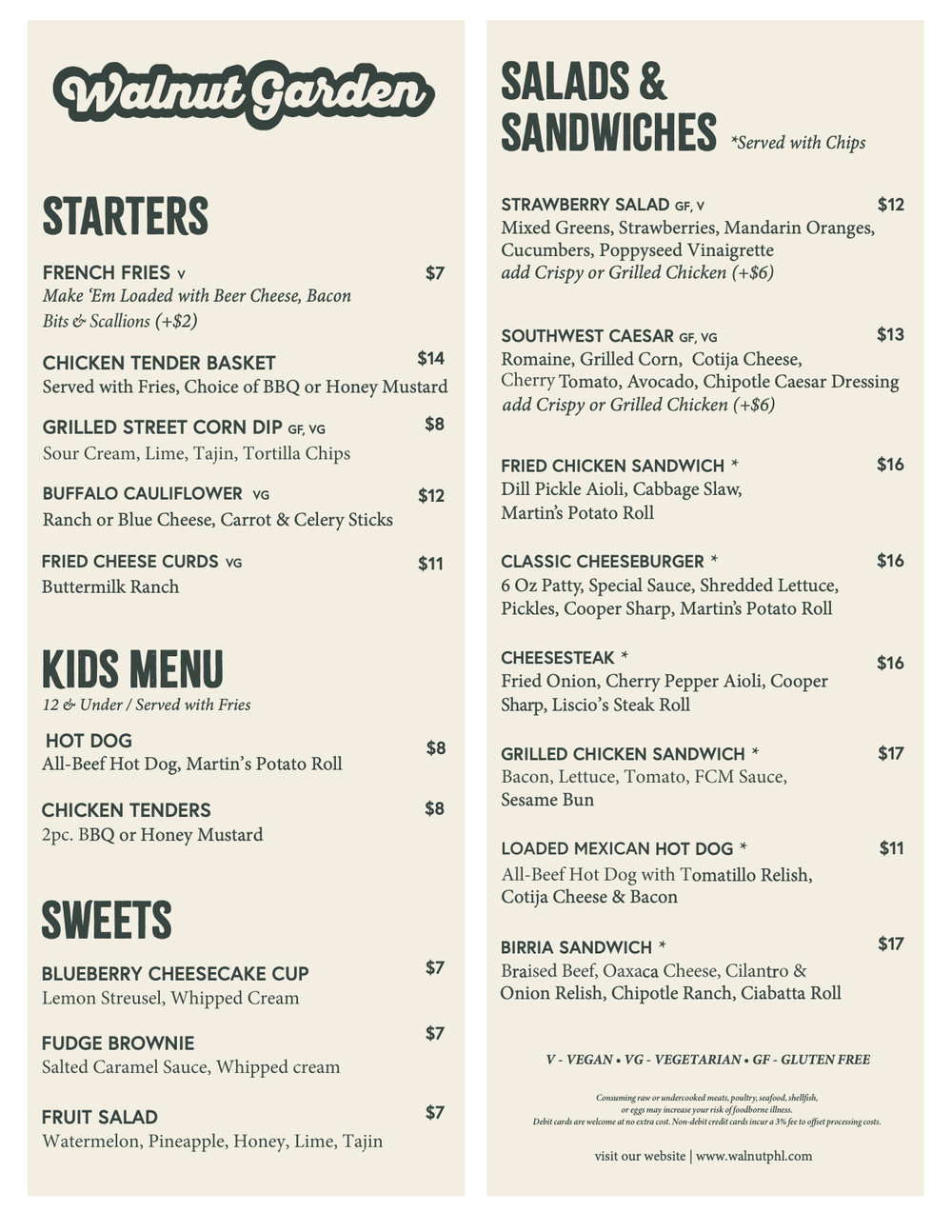 Menu — Walnut Garden | Rittenhouse's Urban Cocktail Garden